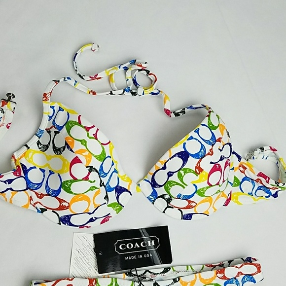 Coach | Swim | Coach Women Two Piece Bikini Signature Logo White | Poshmark